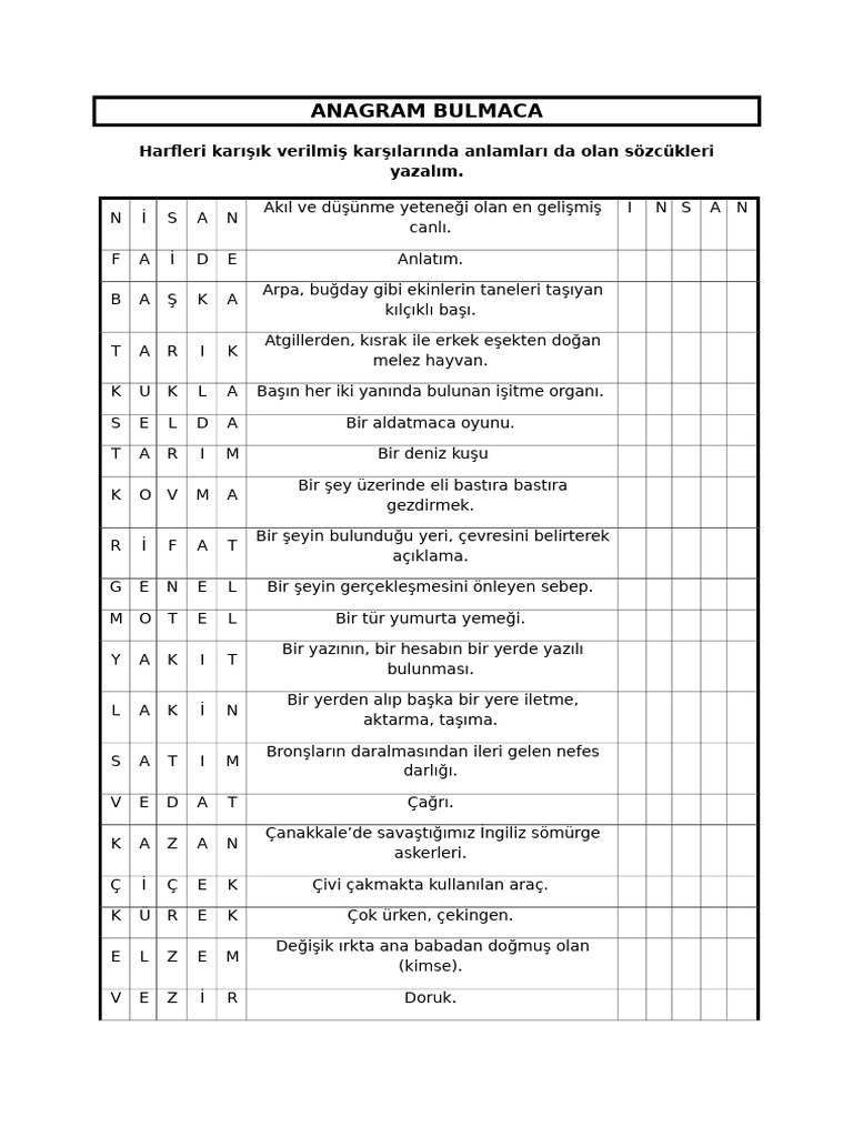 Anagram Bulmaca | PDF