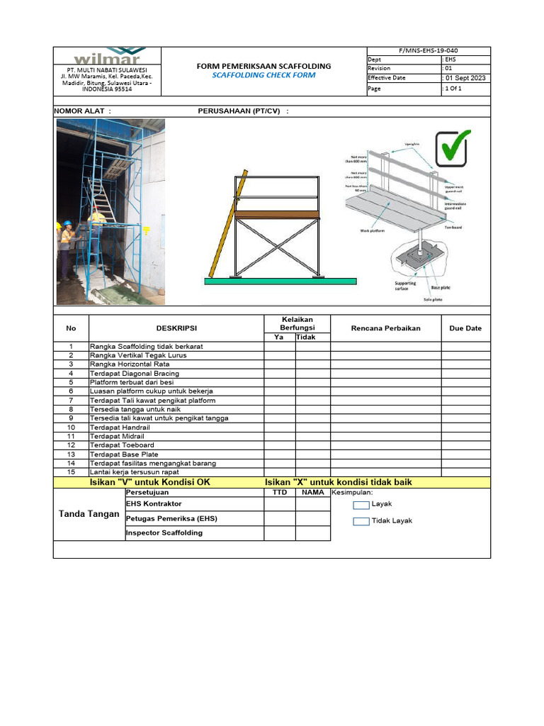 Form Pemeriksaan Scaffolding | PDF