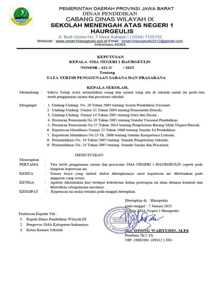 Sop-Tatib-Penggunaan-Sarpras-2023 - Sman 1 Haurgeulis | PDF