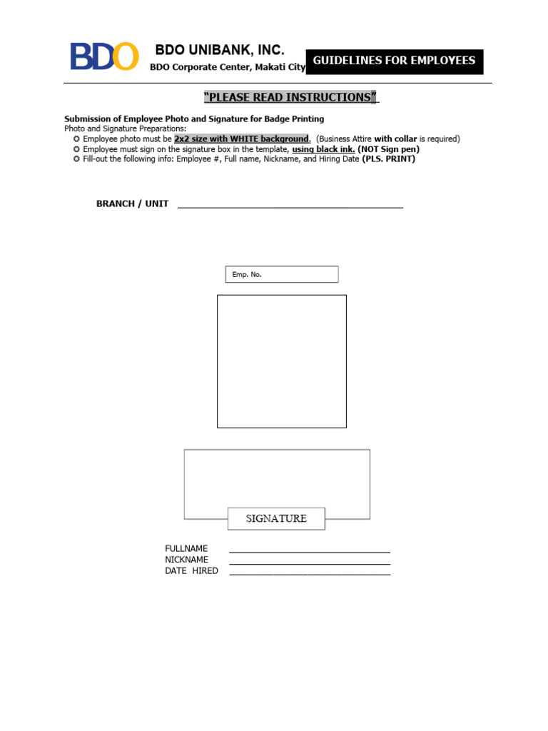 Id Template Bdo Unibank Inc | PDF