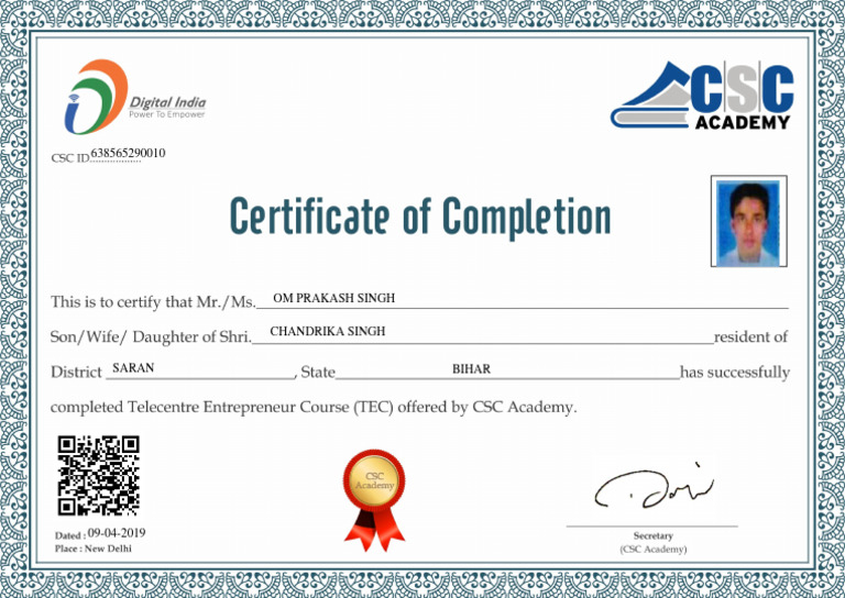 Csc Certificate Pdf