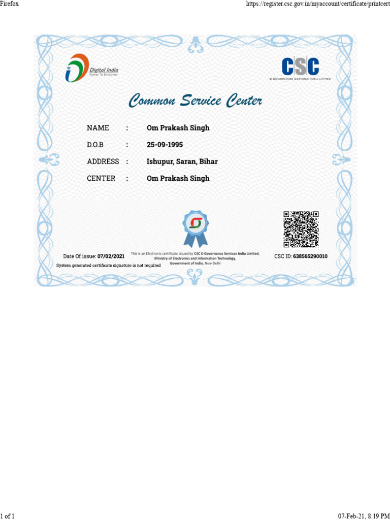 Csc Certificate B Pdf