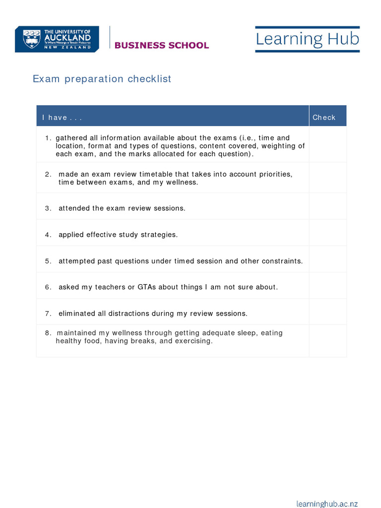 Exam Prep Checklist PDF 1d6f4wm | PDF