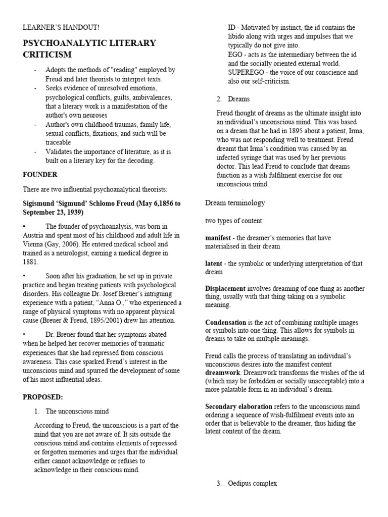 Psychoanalytic Literary Criticism Guide | PDF | Psychoanalysis ...