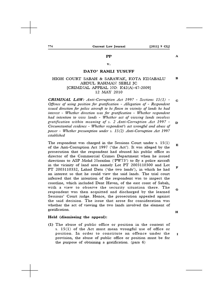 Dato' Ramli Yusuff: Acquittal Appeal | PDF | Burden Of Proof (Law ...