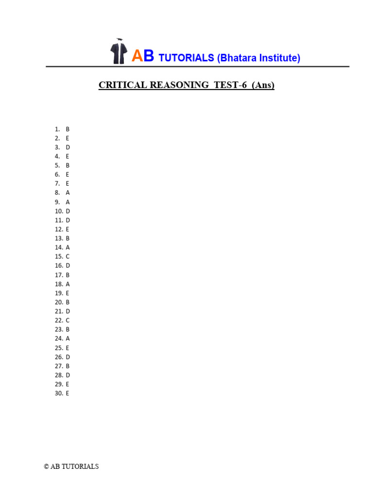 CRITICAL REASONING PRACTICE SHEET - 6 2023 (Ans) | PDF