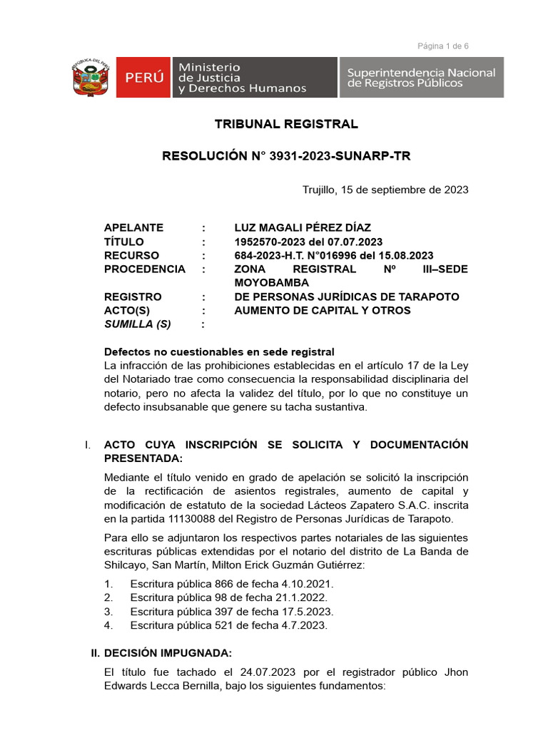 Resolución sobre Tacha Registral | PDF | Justicia | Crimen y violencia