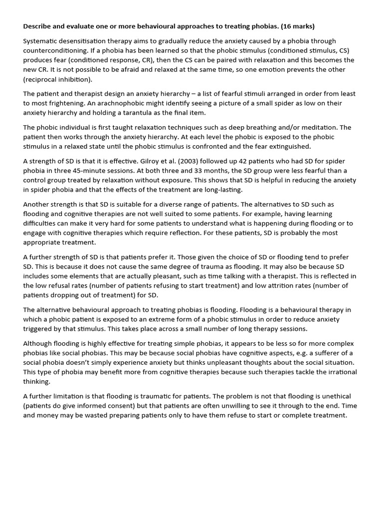Psychopathology - Model 16-Mark Essay | PDF | Phobia | Behavioural Sciences