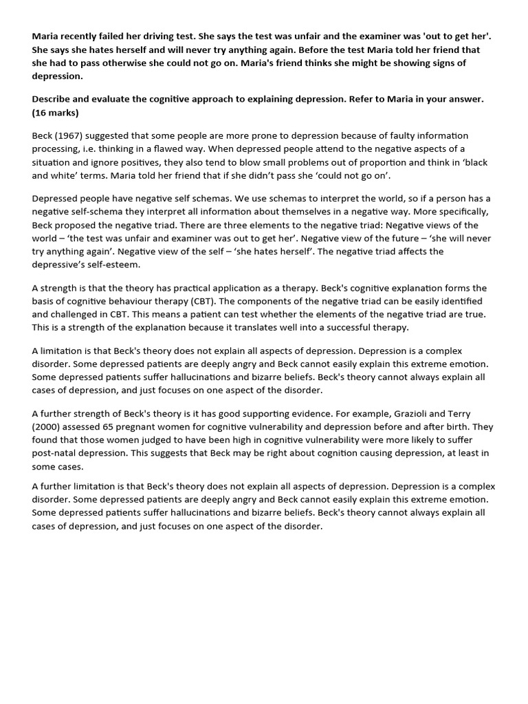 Psychopathology - Model 16-Mark Essay | PDF | Cognitive Therapy | Cognitive Behavioral Therapy