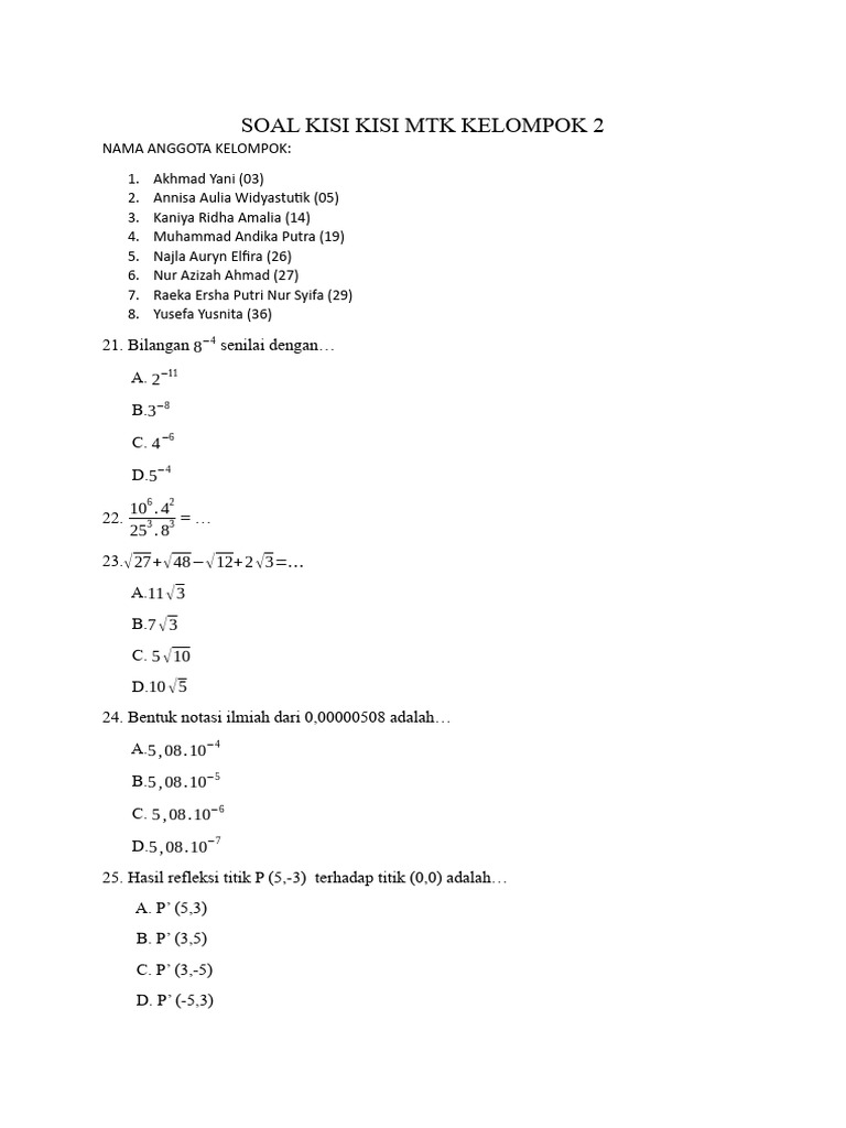 SOAL KISI KISI MTK KELOMPOK 2 (21-40) Rvs | PDF