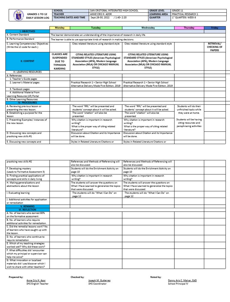 2022-2023 PR1 DLL Week 6 | PDF | Citation | Apa Style