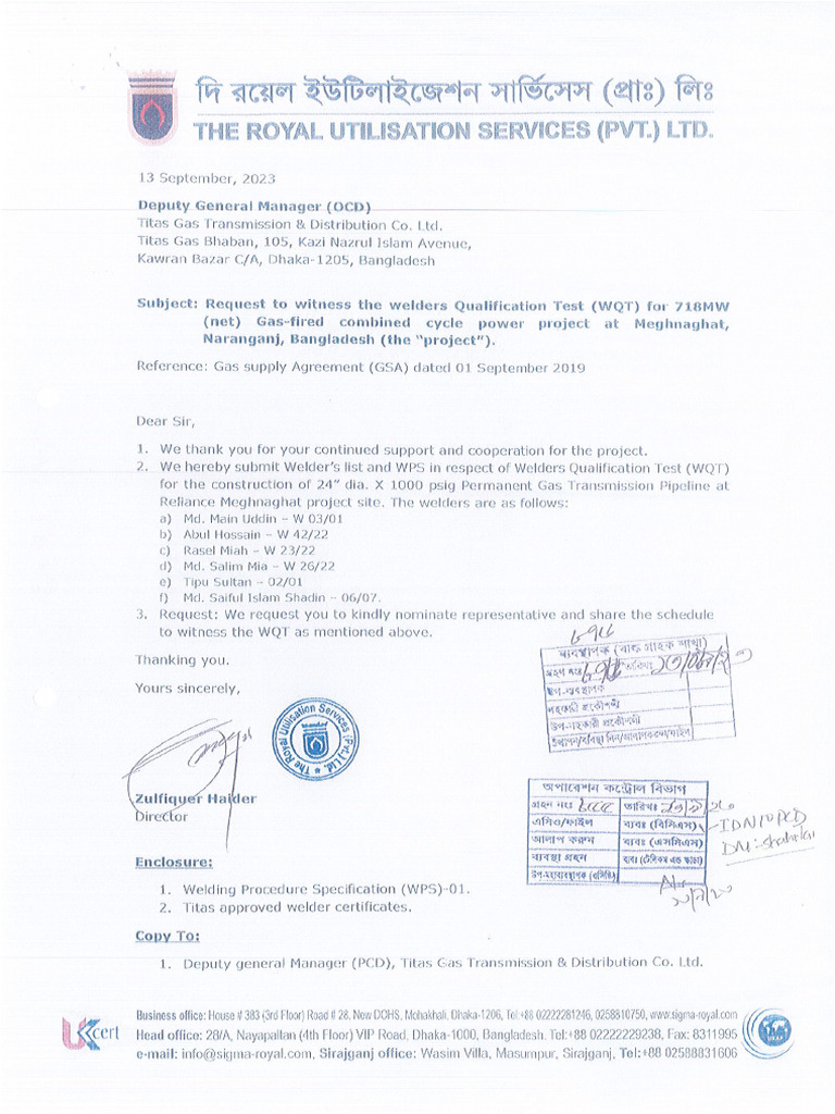 Correction WPS For Construction of 24 Inch Dia.X1000 PSIG Gas ...