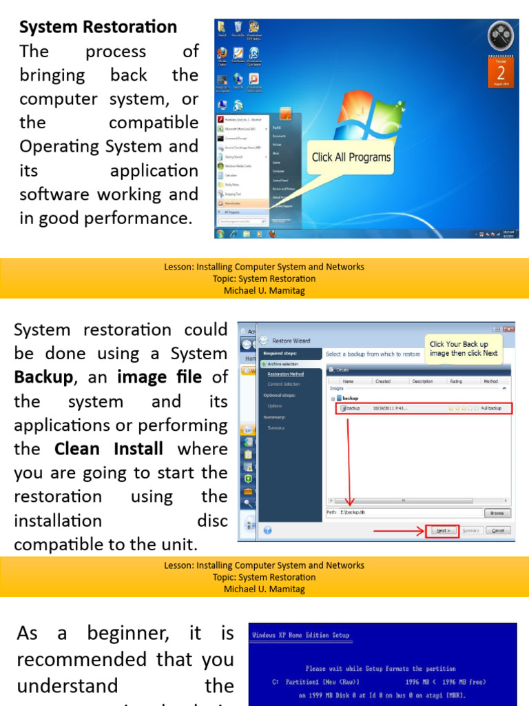 System Restoration For Technician | PDF | Installation (Computer Programs) | Microsoft Windows