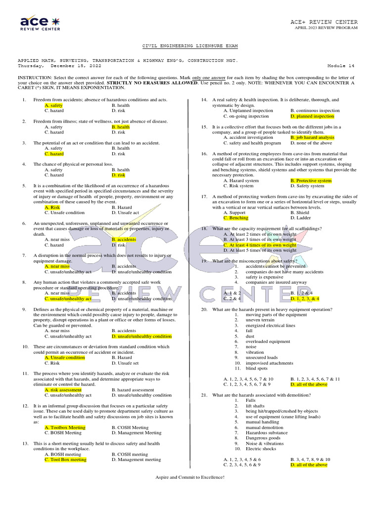 CE Module 14 - COSH (Answer Key) | PDF | Hazards | Risk
