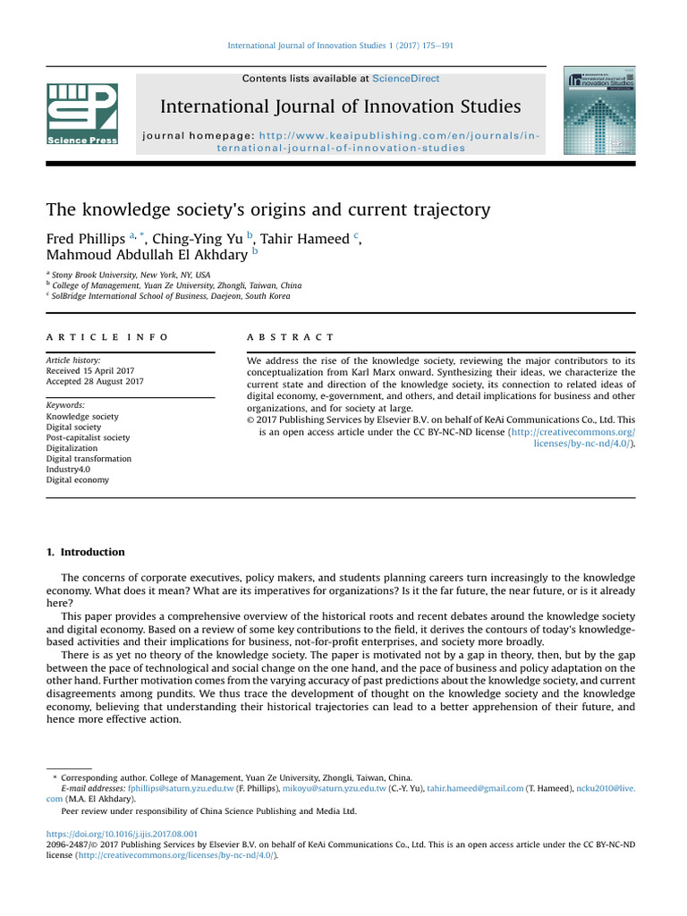 The Knowledge Society S Origins and Cur - 2017 - International Journal of Innova | PDF ...
