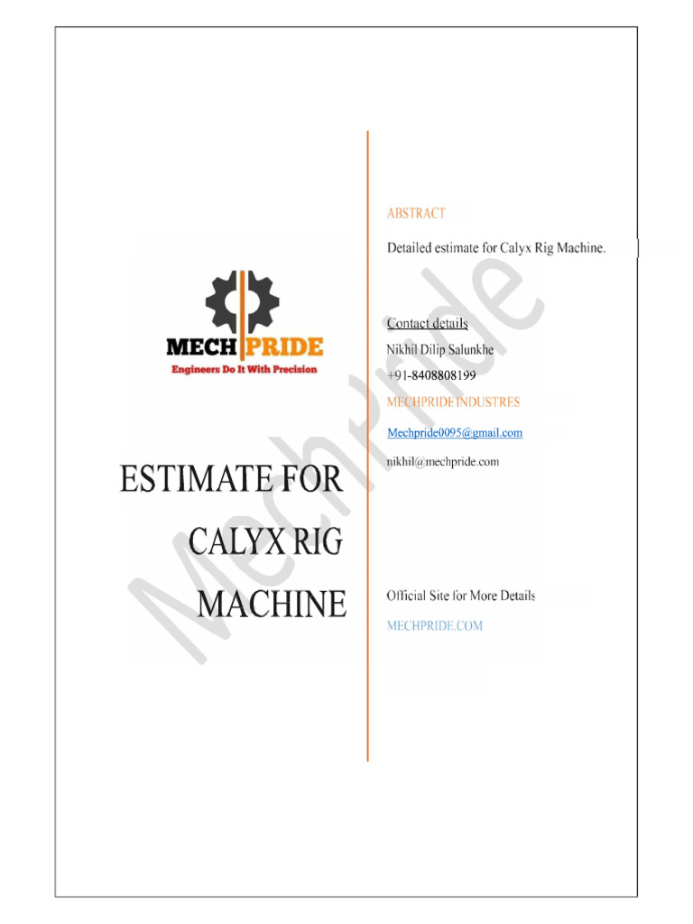 Calyx - Machine Detail Estimate WITH EXTRA ROD LINE | PDF
