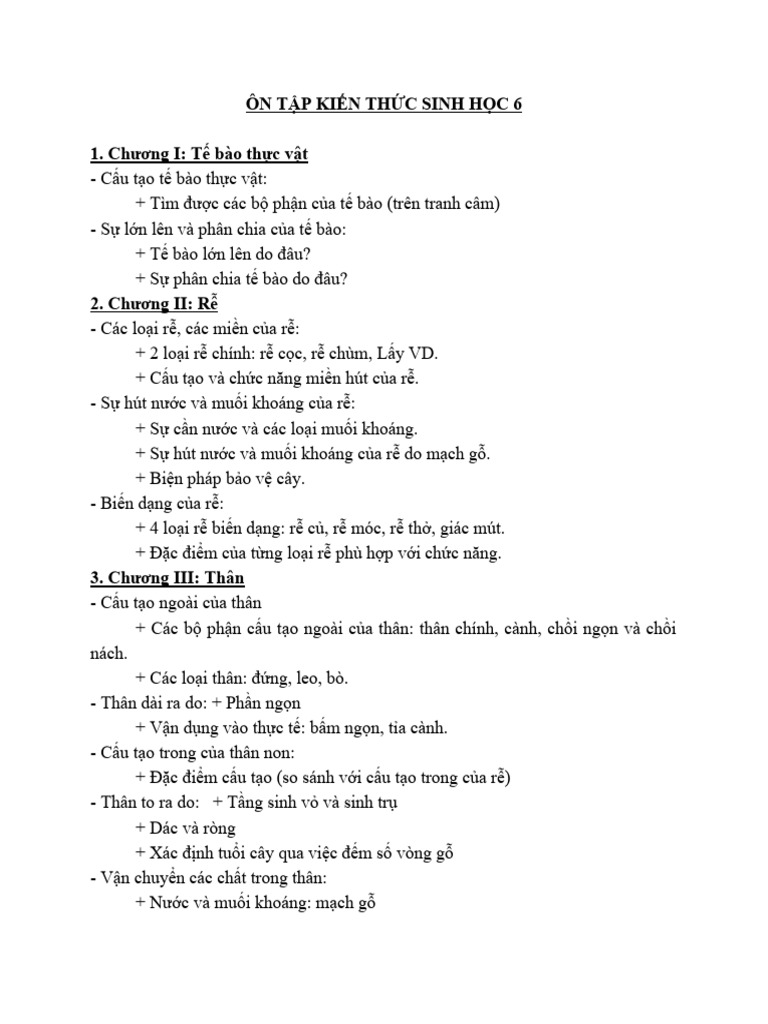 Ôn Tập Kiến Thức Sinh Học 6 | PDF