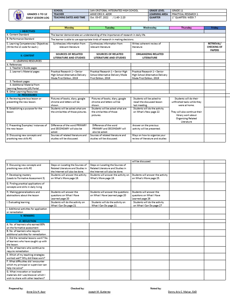 2022-2023 PR1 DLL Week 7 | PDF | Learning | Cognition