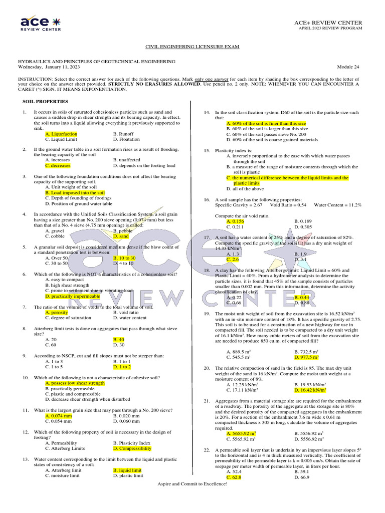 CE Module 24 - Soil Properties (Answer Key) | PDF | Soil Mechanics | Soil