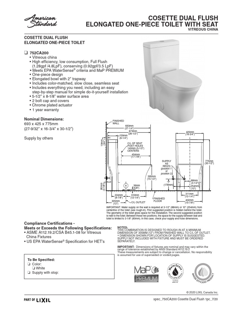 752CA200 Cosette Toilet | PDF | Toilet
