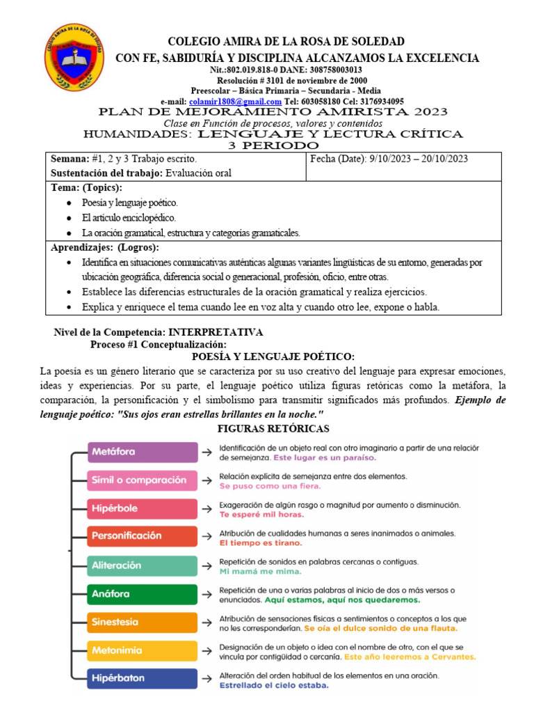 Plan de Mejoramiento, Grado Septimo. | PDF