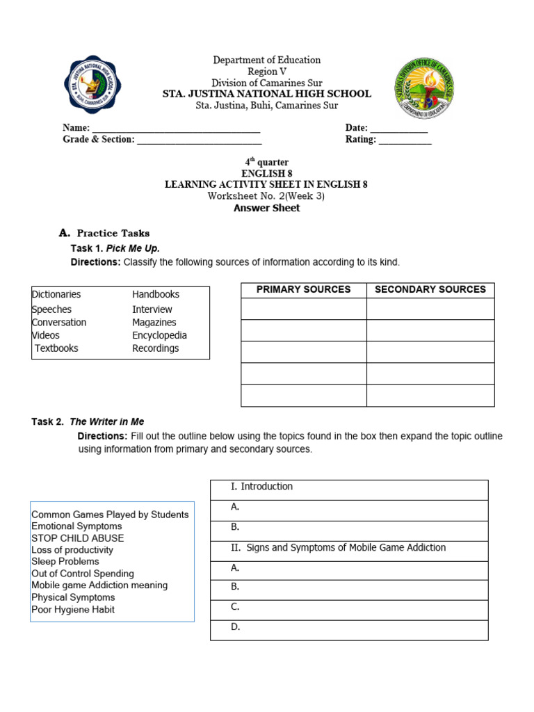 Answer Sheet Week 3 Pdf Psychology