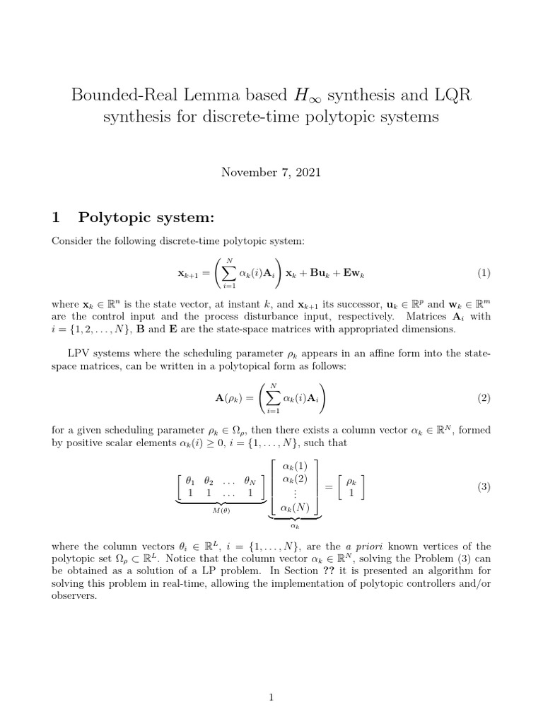 Hinf and LQR Design | PDF | Matrix (Mathematics) | Vector Space