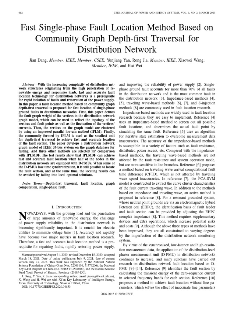 Fast Single-Phase Fault Location Method Based On Community Graph Depth-First Traversal For ...