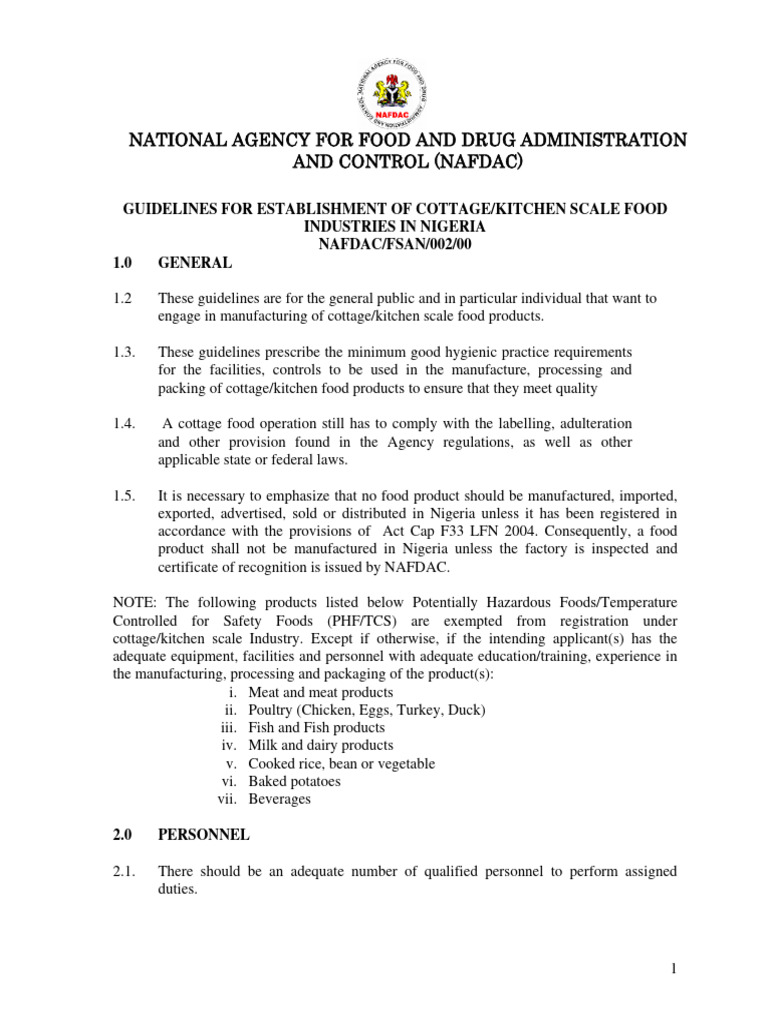 Guidelines For Establishment of Cottage and Kitchen Scale Food ...
