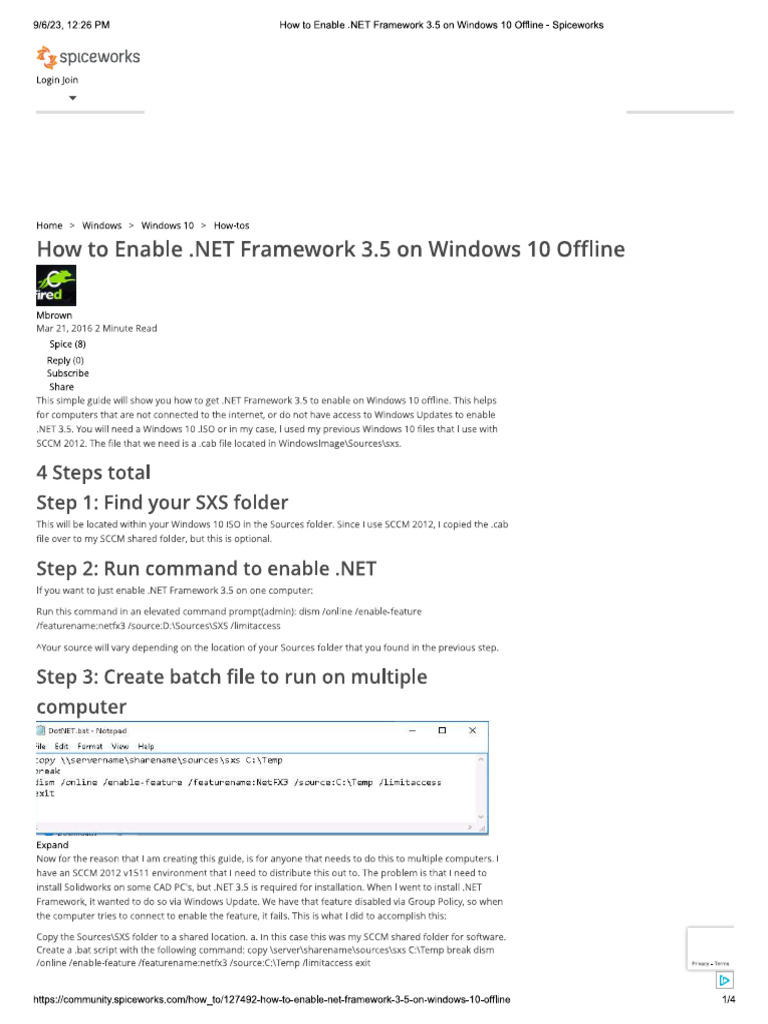 Windows10 Enabling - Net Framework 3.5 Offline Using Sxs | PDF