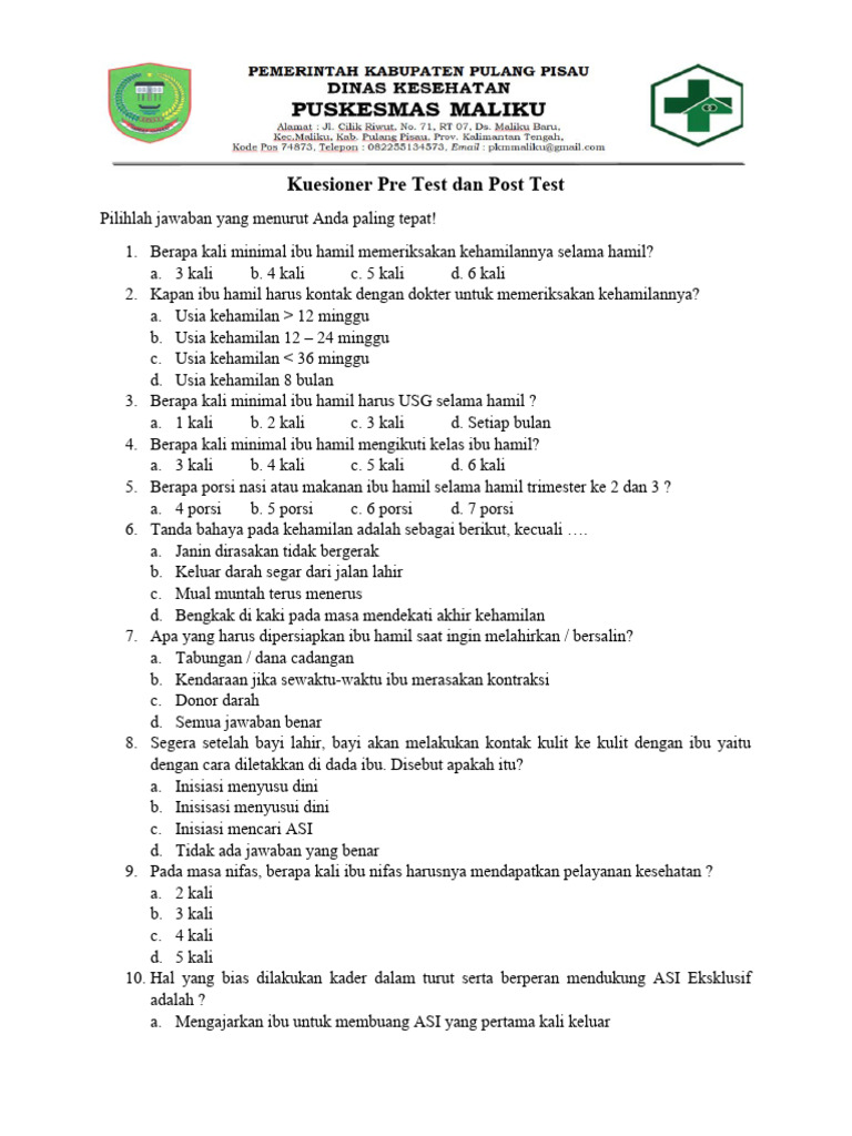 Kuesioner Pre Post Test Pembinaan Kader | PDF