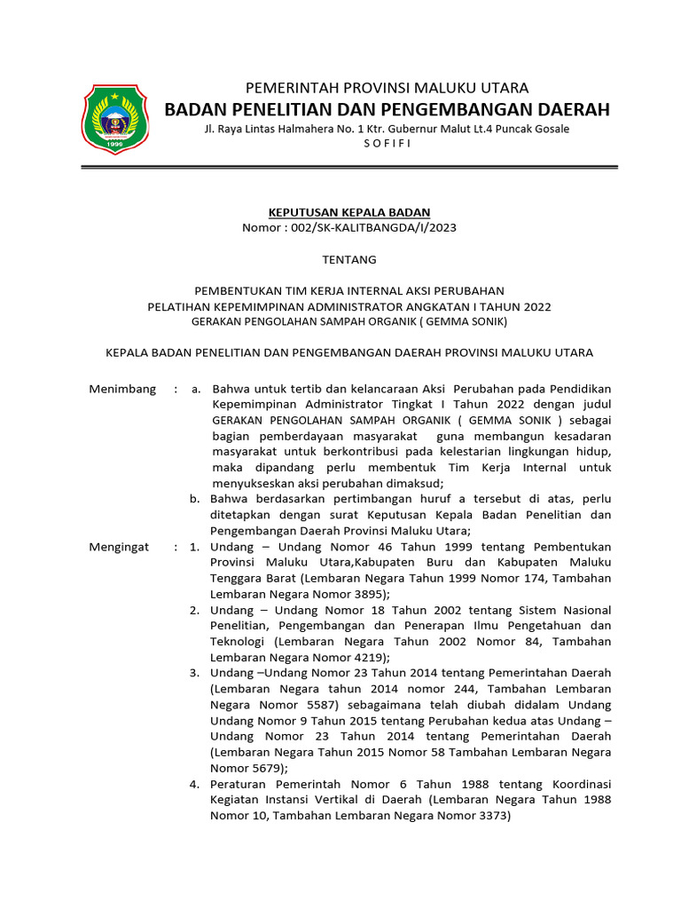 Draft SK Tim Internal Gemma Sonik | PDF