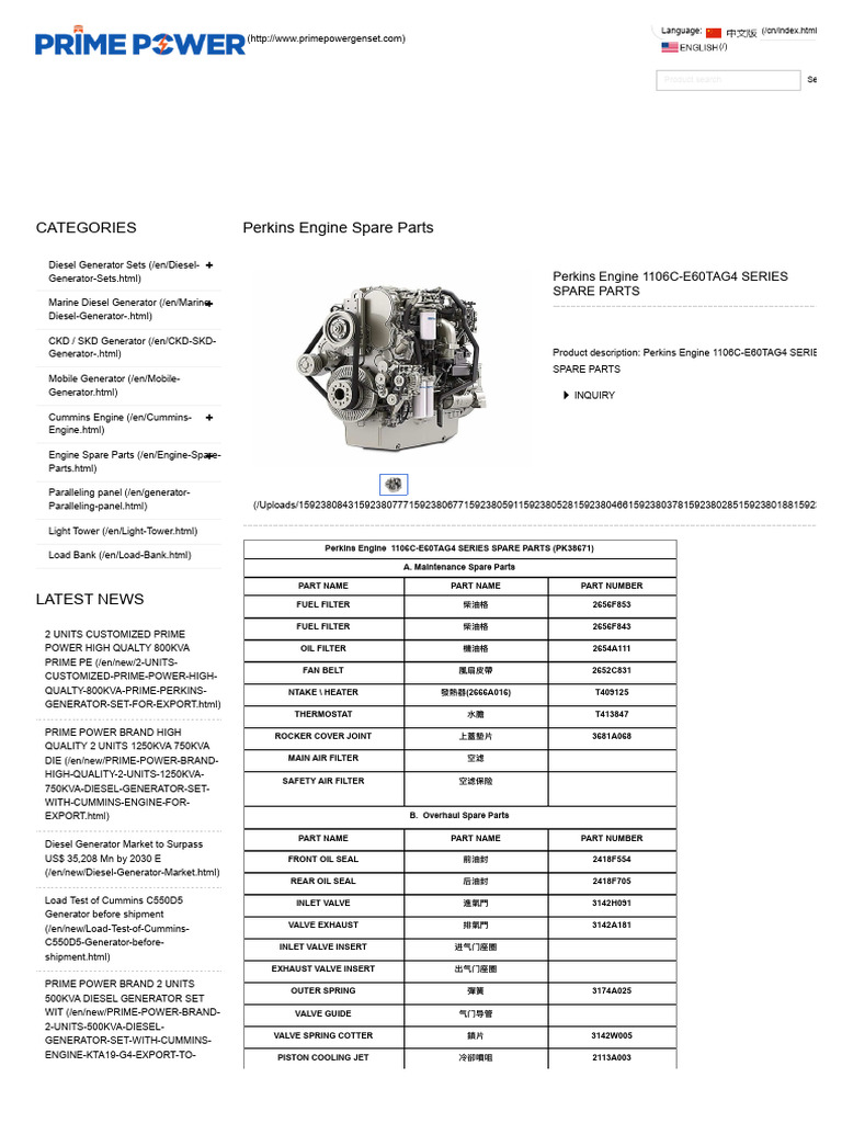 Perkins Engine 1106C-E60TAG4 SERIES SPARE PARTS | PDF | Diesel Engine ...
