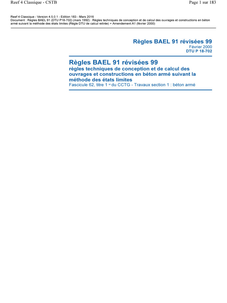 Règles BAEL 91 Rev99 (Février 2000) | PDF | Béton armé | Génie du bâtiment