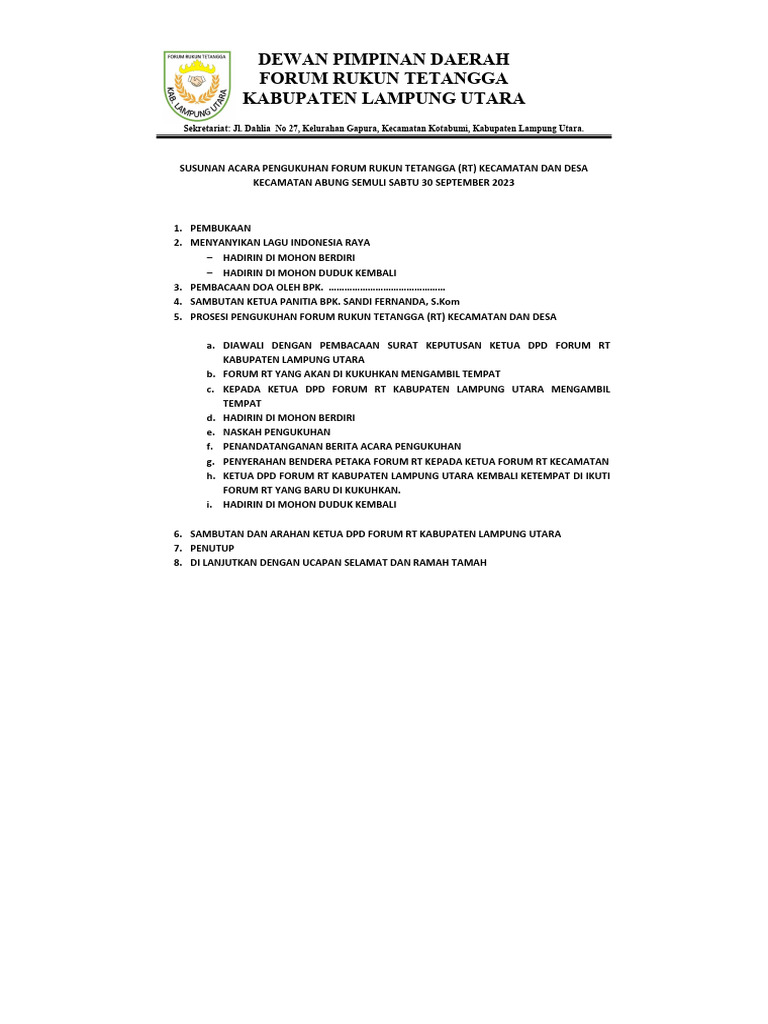 PDF Susunan Acara Forum RT | PDF