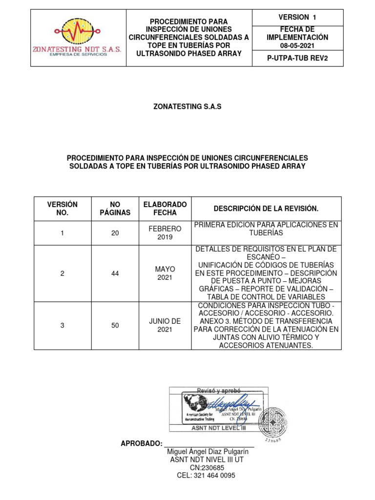 P-Utpa-Tub. Rev3 Procedimiento Paut Soldaduras de Tuberías | PDF ...
