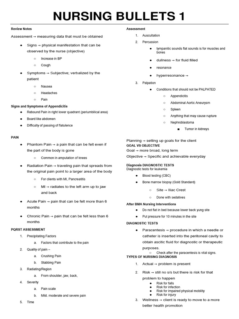 Nursing Bullets 1 | PDF