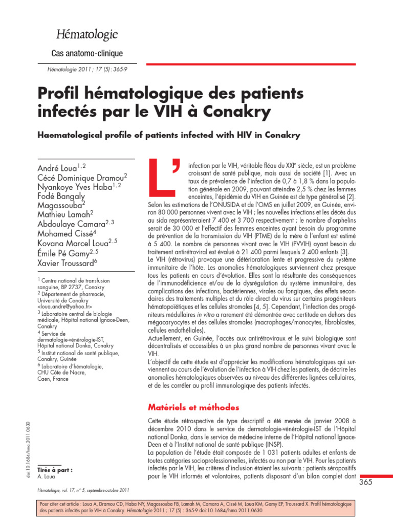 Profil hématologique des patients VIH+ | PDF | VIH | SIDA
