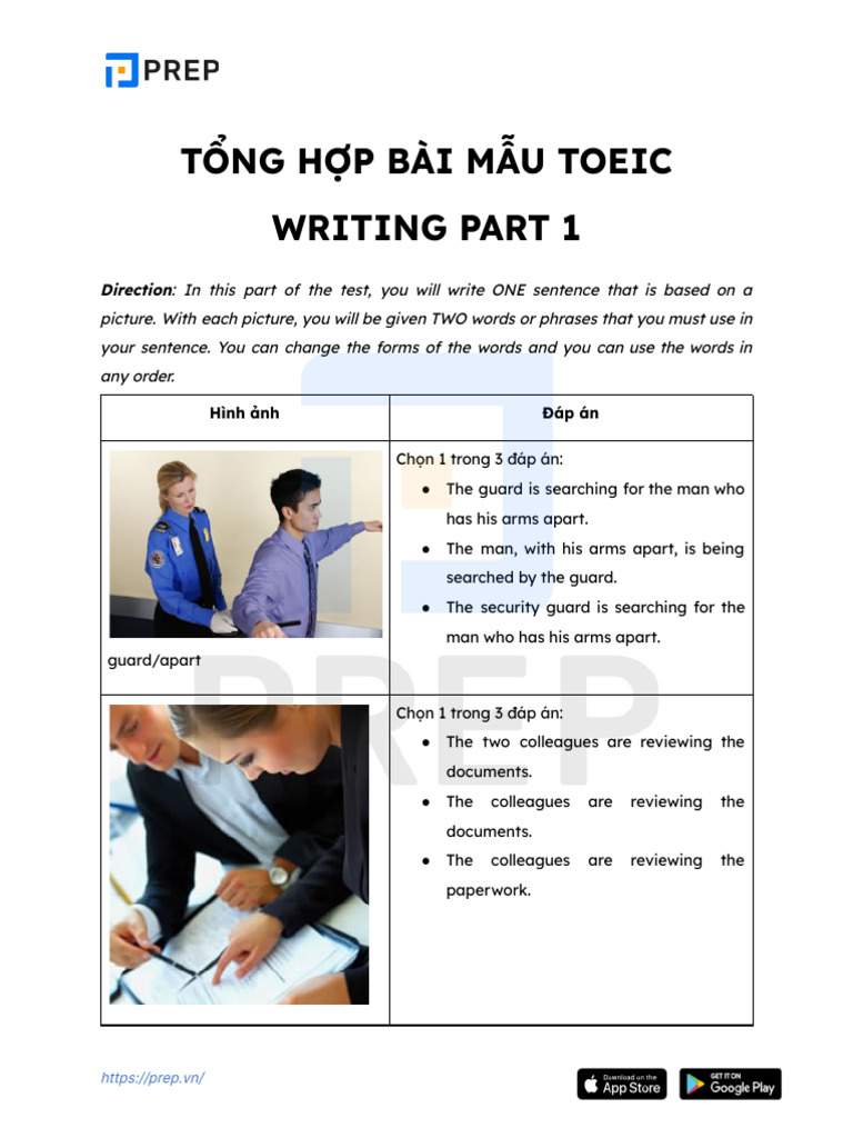 (PREP sưu tầm) Bài mẫu Writing TOEIC part 1 | PDF