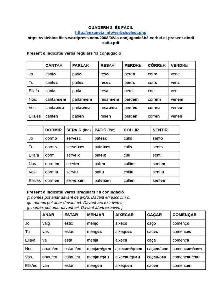 QUADERN 2. Verbs | PDF