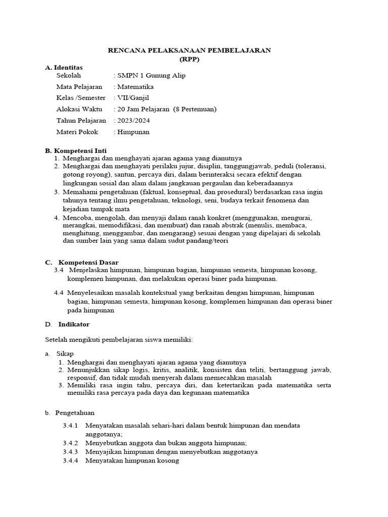 RPP 2 Himpunan Fix | PDF