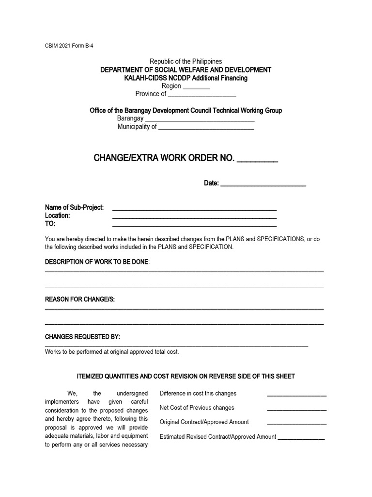 Extra Work Order Template Form B-4 | PDF