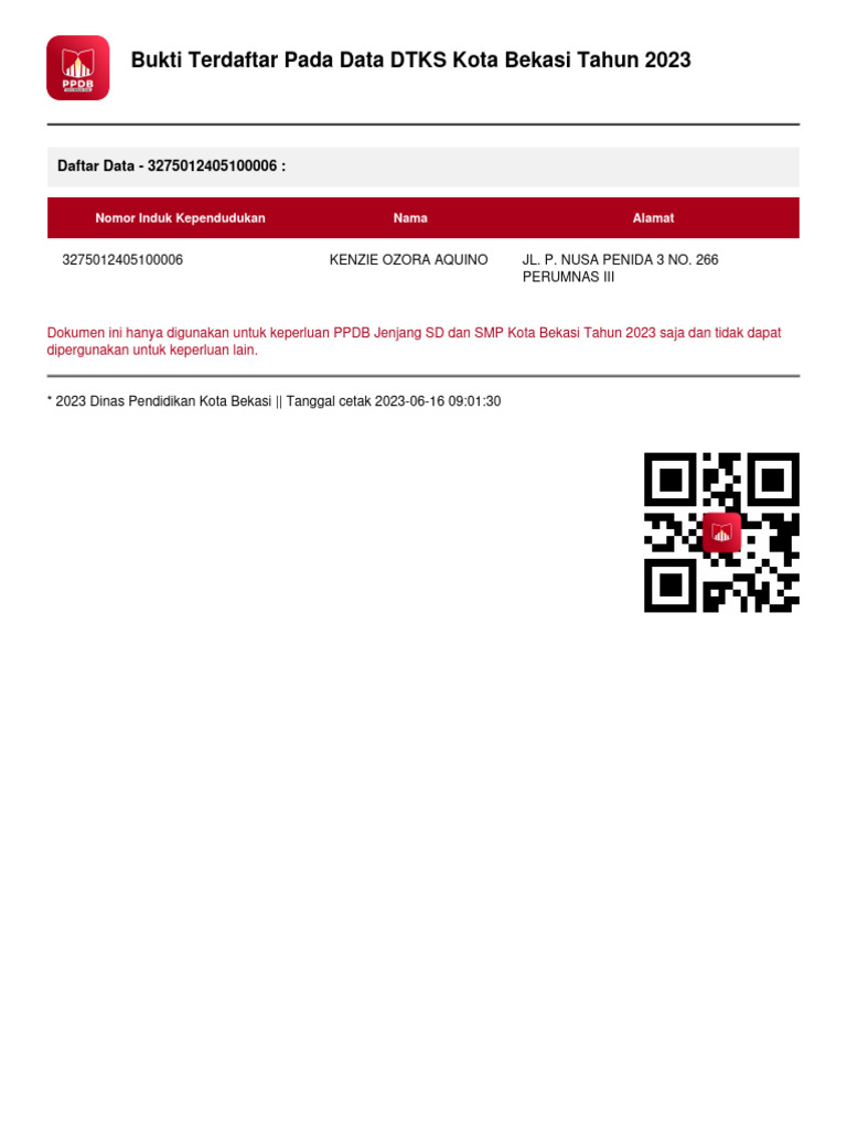 Bukti Data DTKS Kota Bekasi 2023 | PDF
