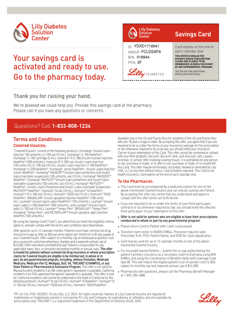 Lilly Insulin Savings Card | PDF | Medicine | Social Programs