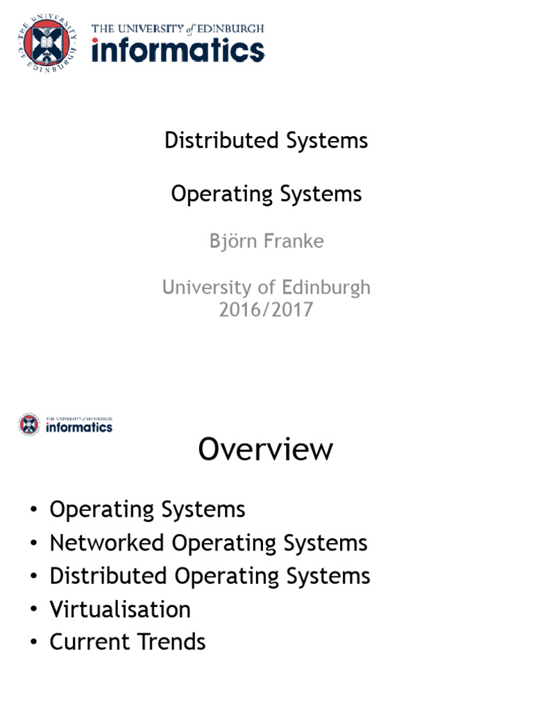 Distributed Systems Operating Systems: Björn Franke University of Edinburgh 2016/2017 | PDF ...