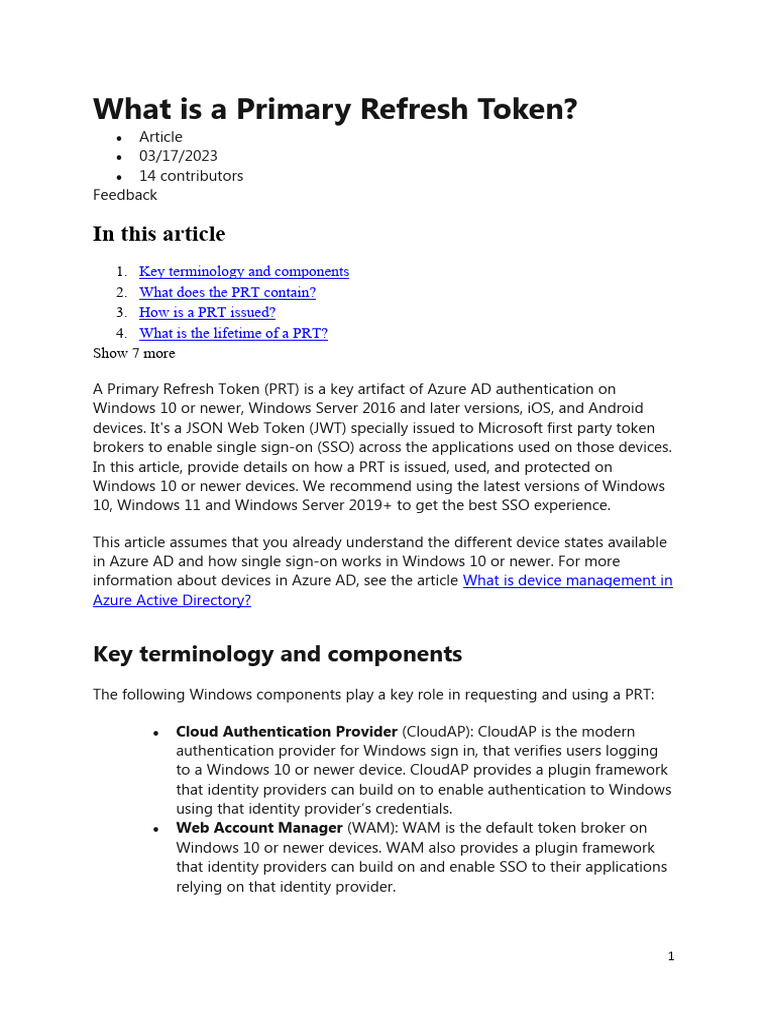 What Is A Primary Refresh Token Pdf Cookie Windows 10