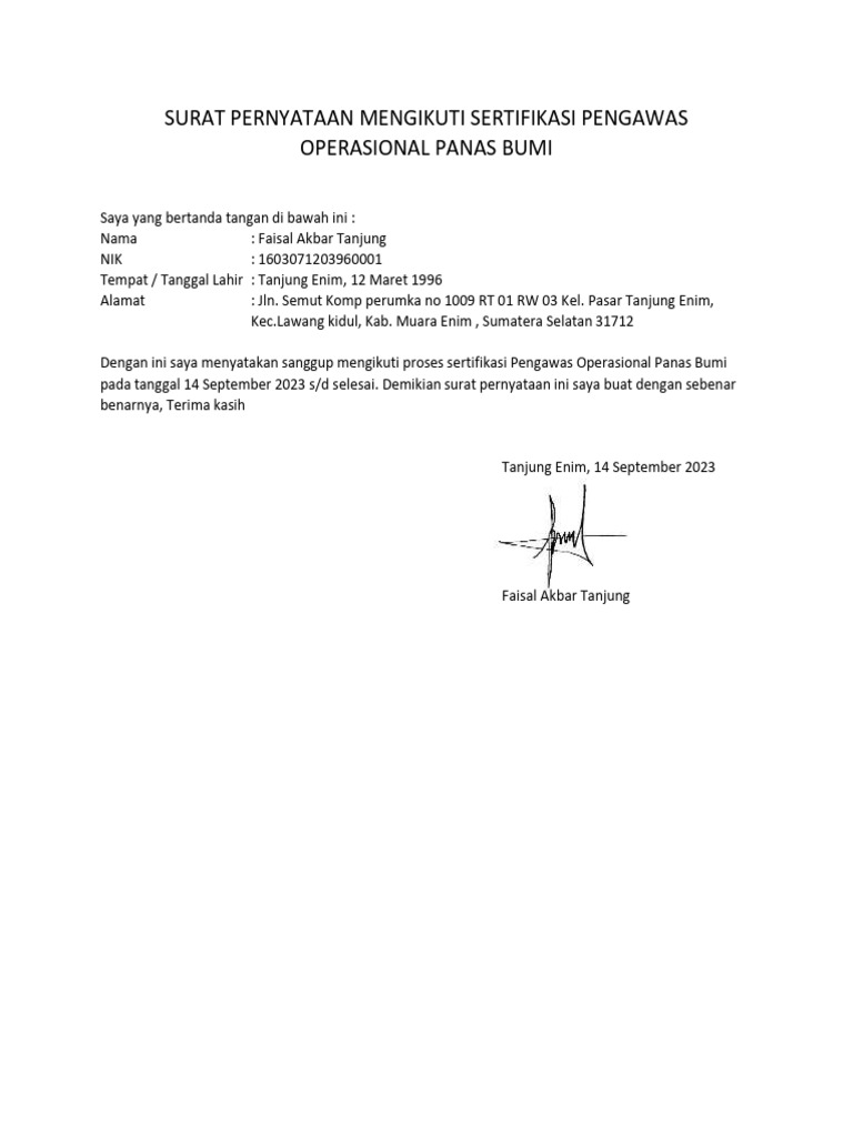 Surat Pernyataan Pop | PDF