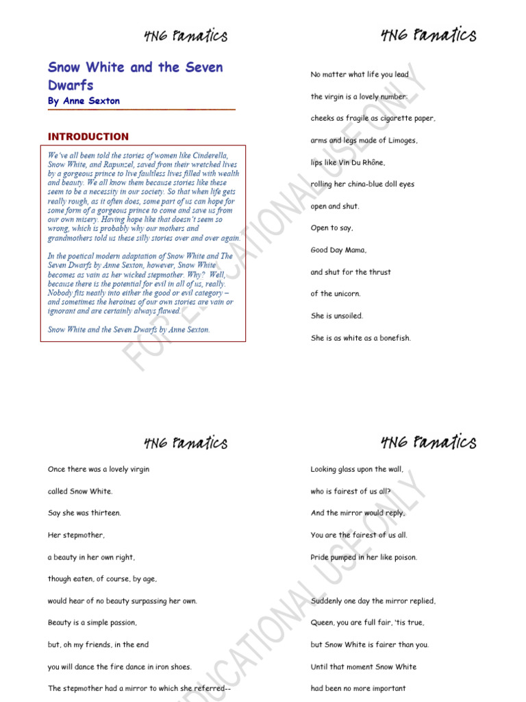 Snow White and The Seven Dwarfs | PDF | Snow White | Grimms' Fairy Tales