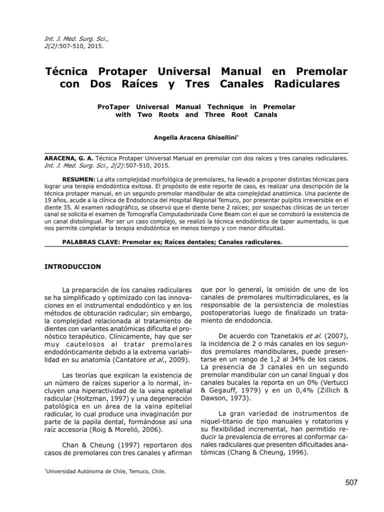 ProTaper Manual Technique for Complex Premolars | PDF