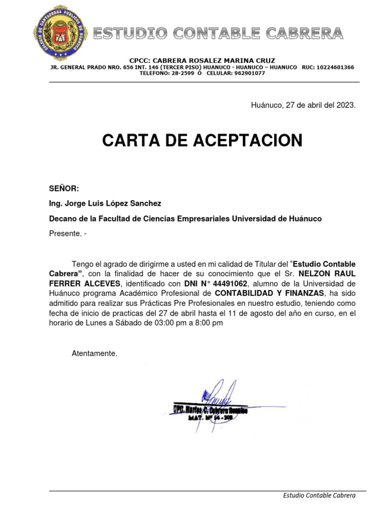 carta de aceptacion-1 | PDF